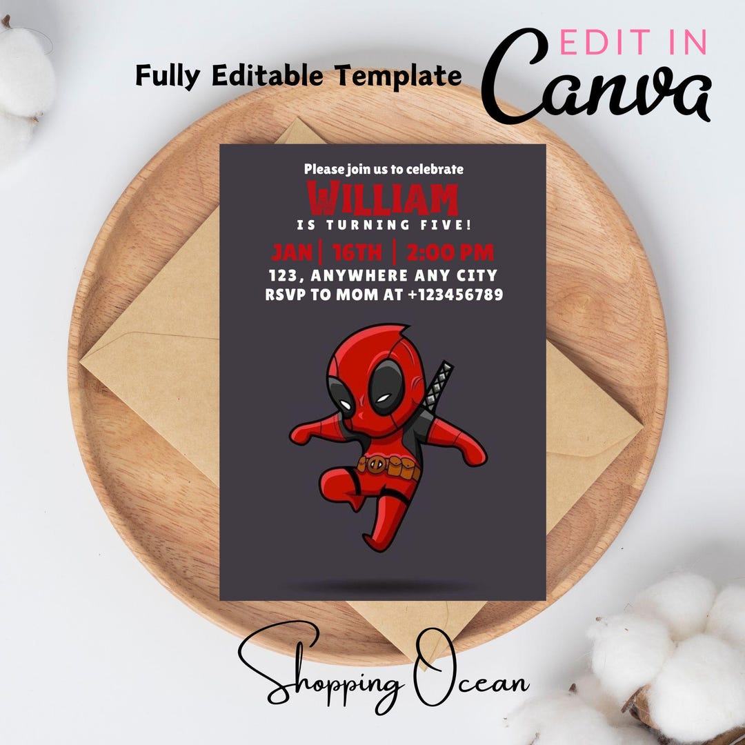 Deadpool Birthday Invitation, Deadpool Invite , Printable Invitation ...