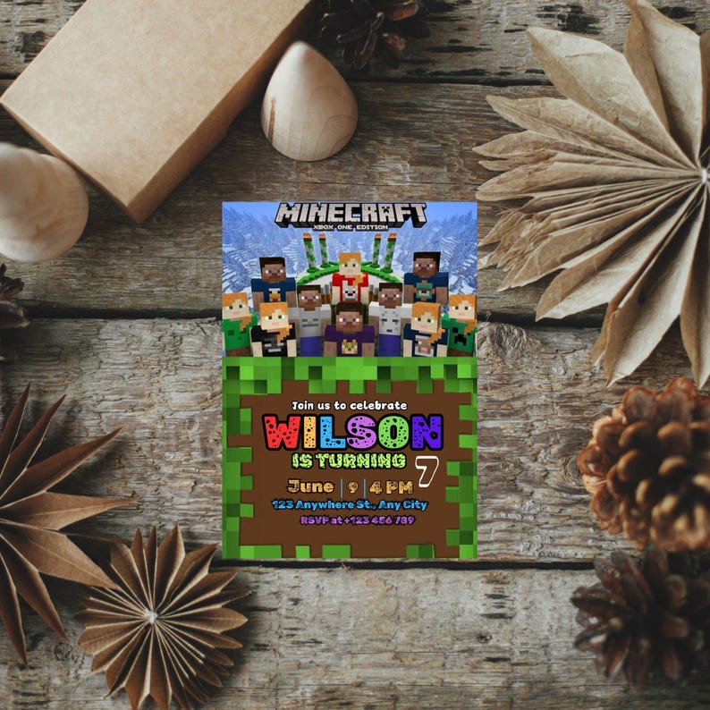 Editable Minecraft Birthday Invitation Personalized Mine Theme Birthday ...