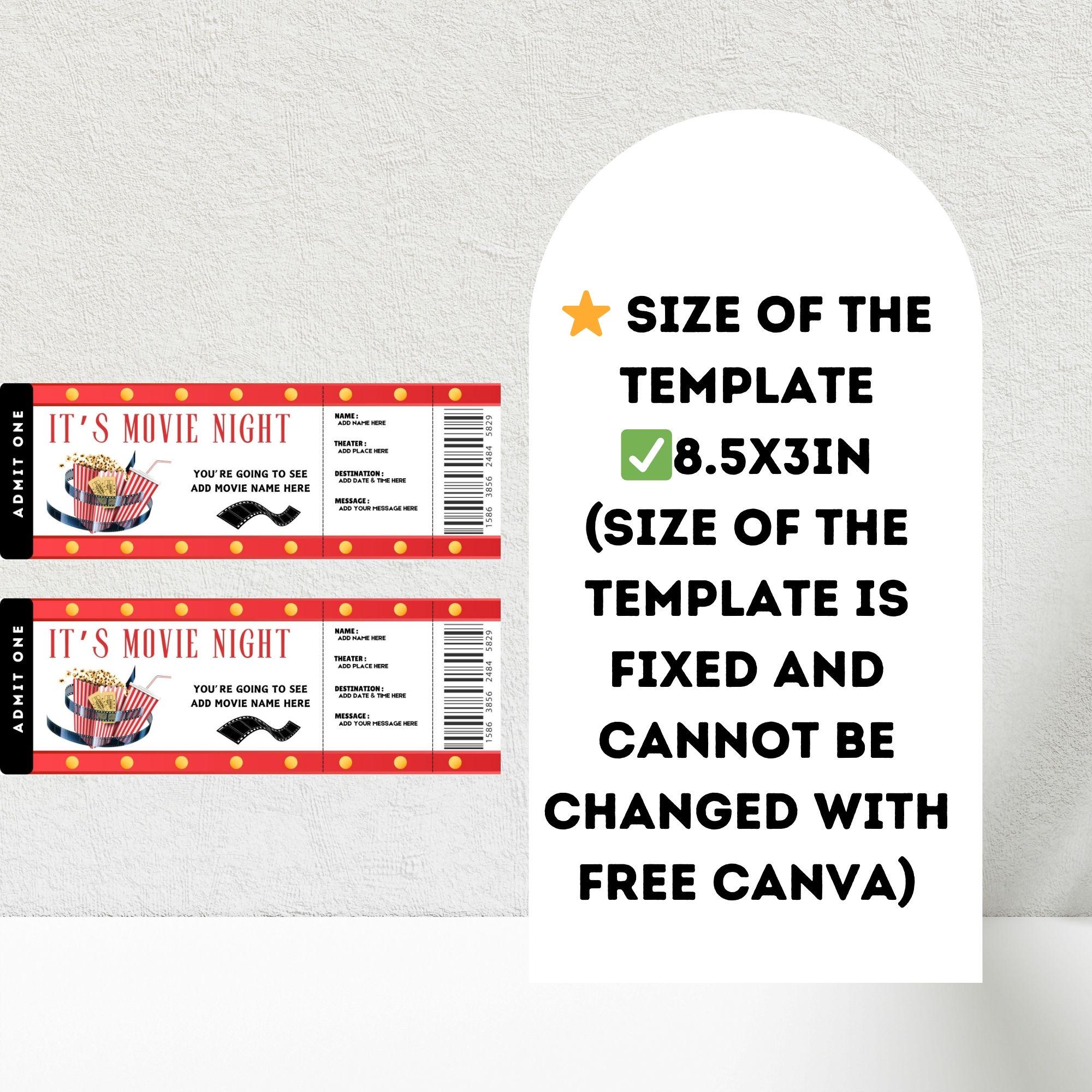 Printable MOVIE Gift Tickets. Cinema Themed Gift Reveal Ticket ...