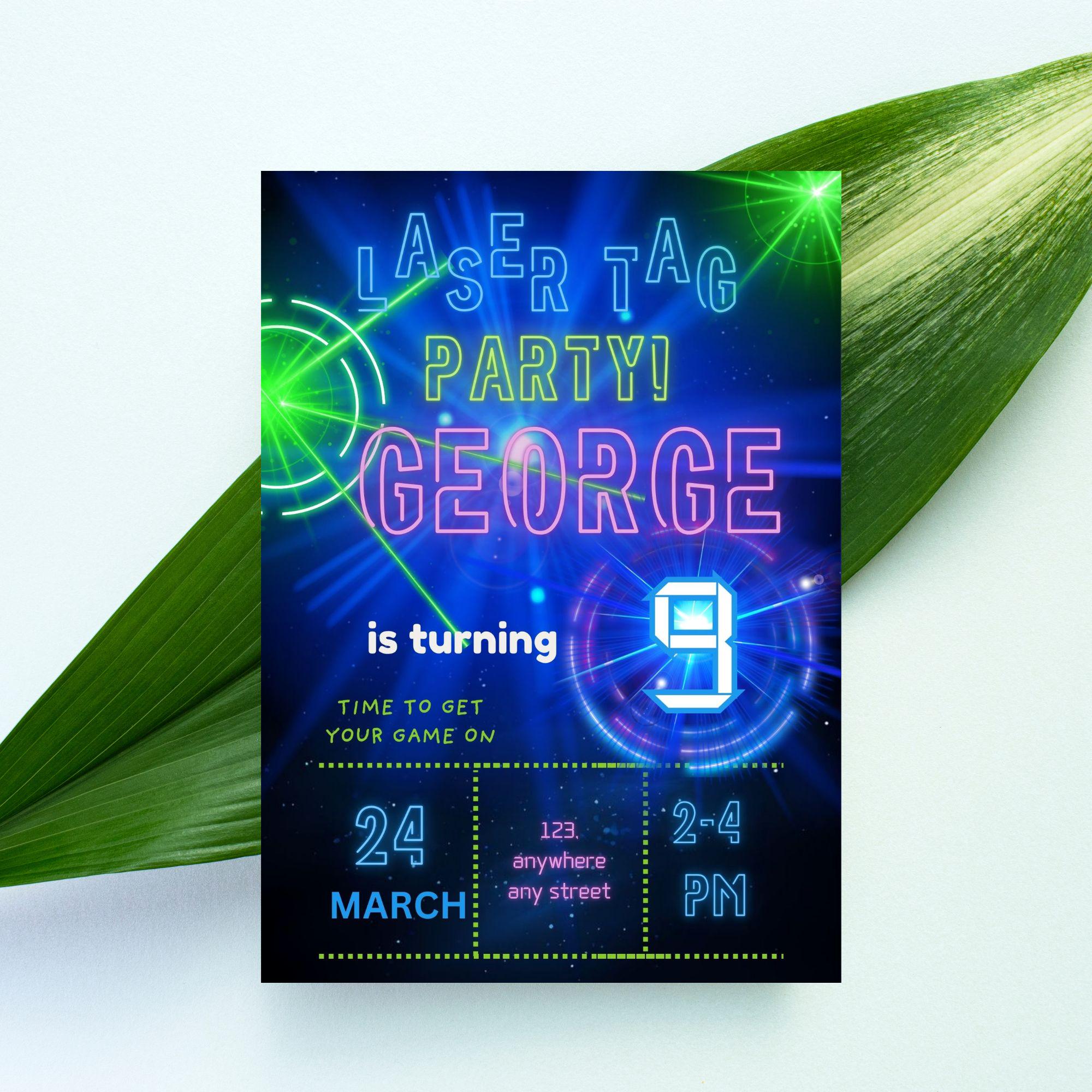 Laser Tag Invitation, Laser Tag Invites, Instant Download Laser Tag ...
