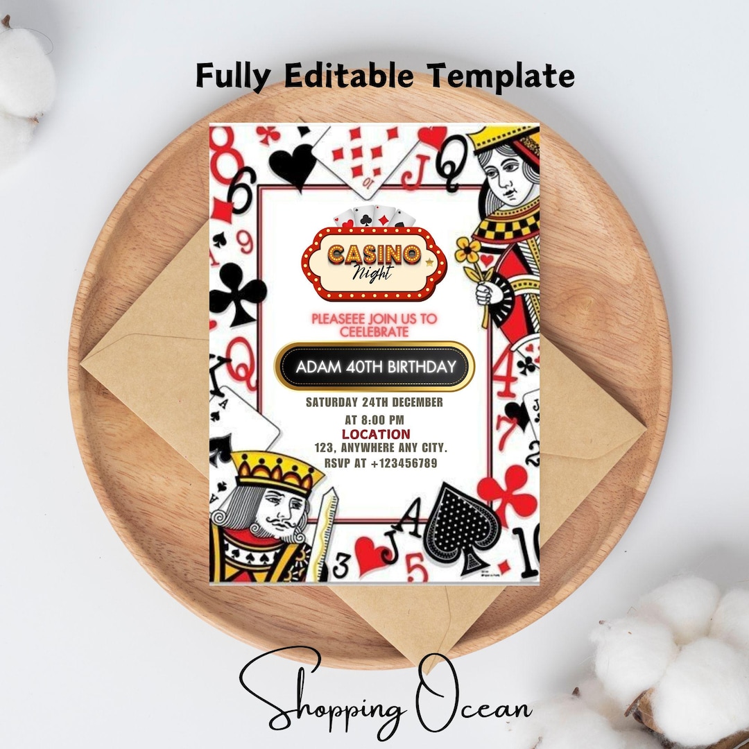 Editable Casino Birthday Invitation, 21st 30th 40th 50th Poker Birthday ...