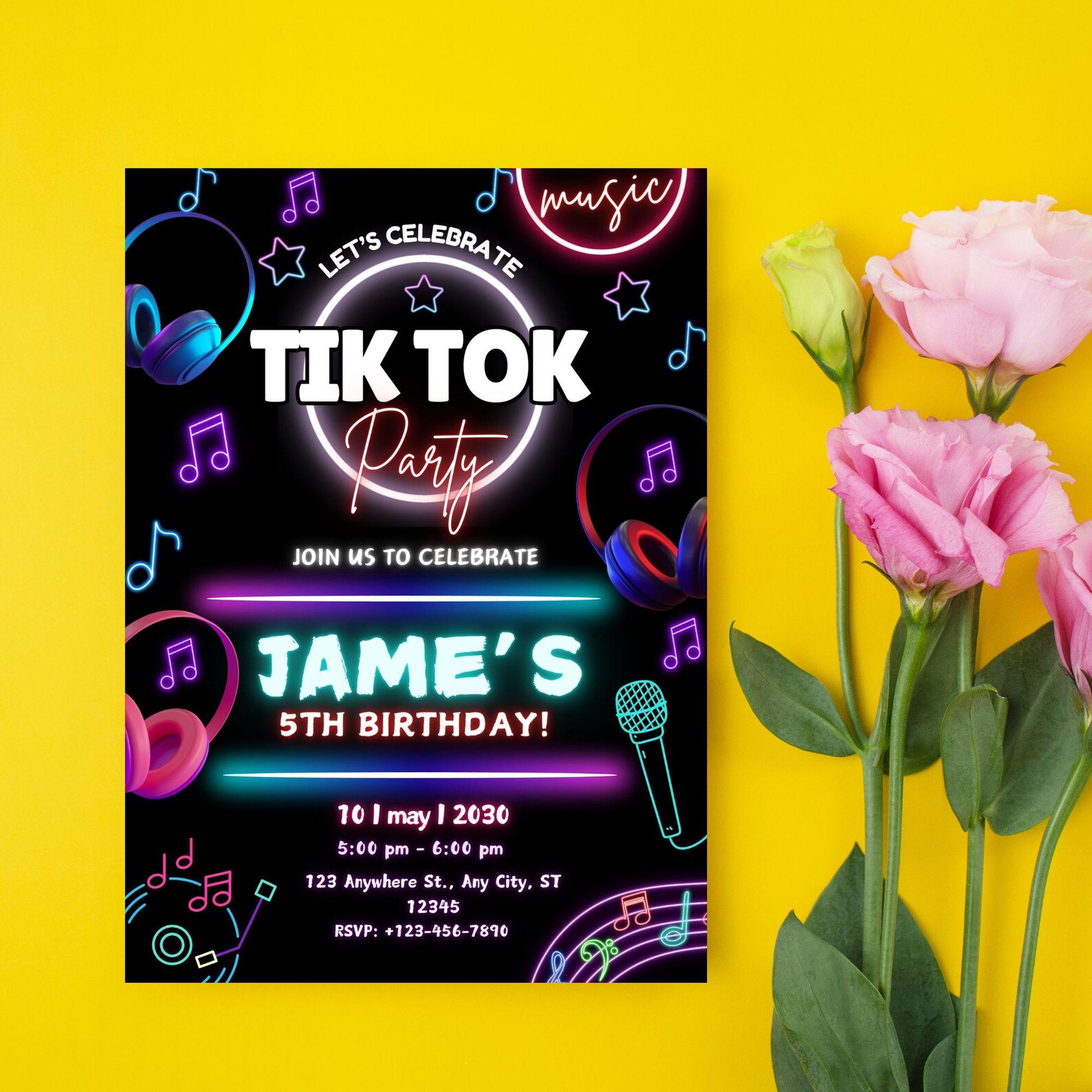 Tiktok Birthday Invitation, Tik Tok Invite, Printable Editable Party ...