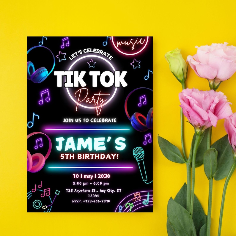 Tiktok Birthday Invitation, Tik Tok Invite, Printable Editable Party ...