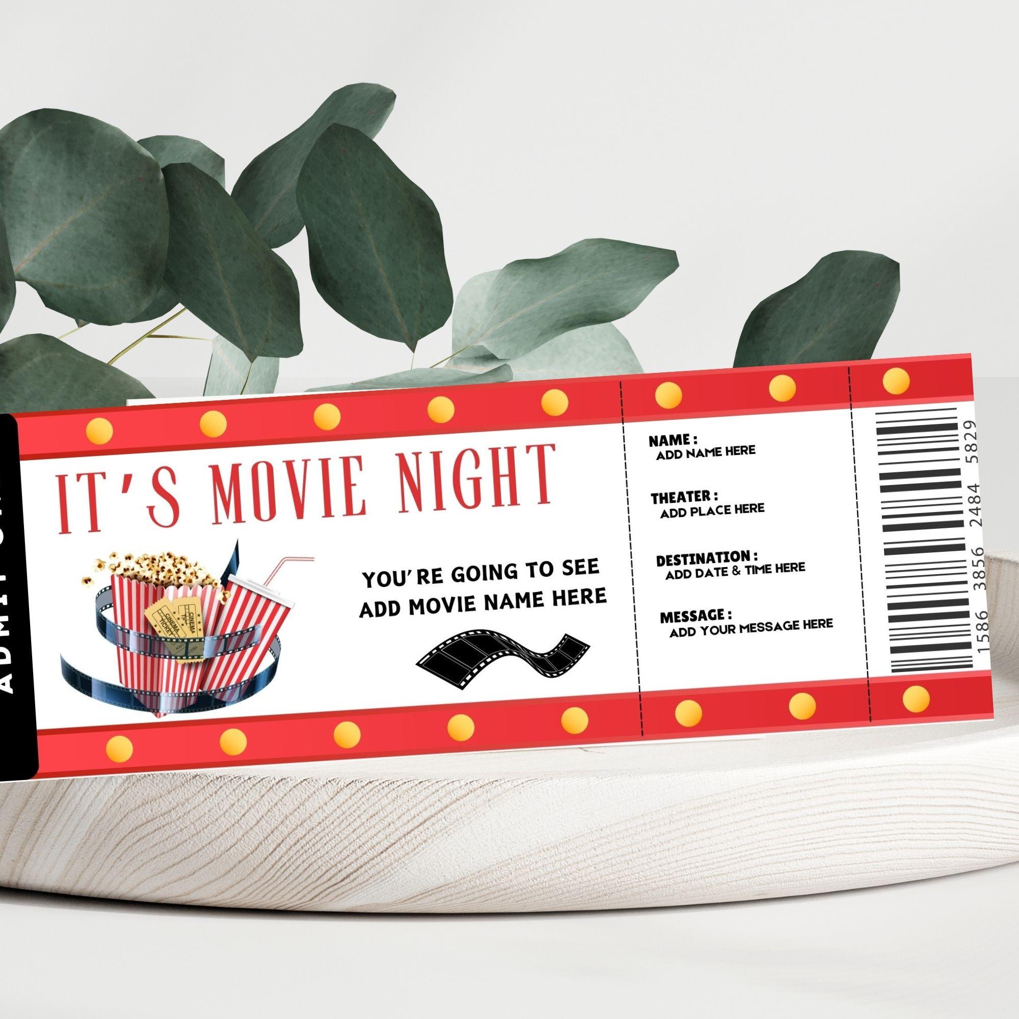 Printable MOVIE Gift Tickets. Cinema Themed Gift Reveal Ticket ...