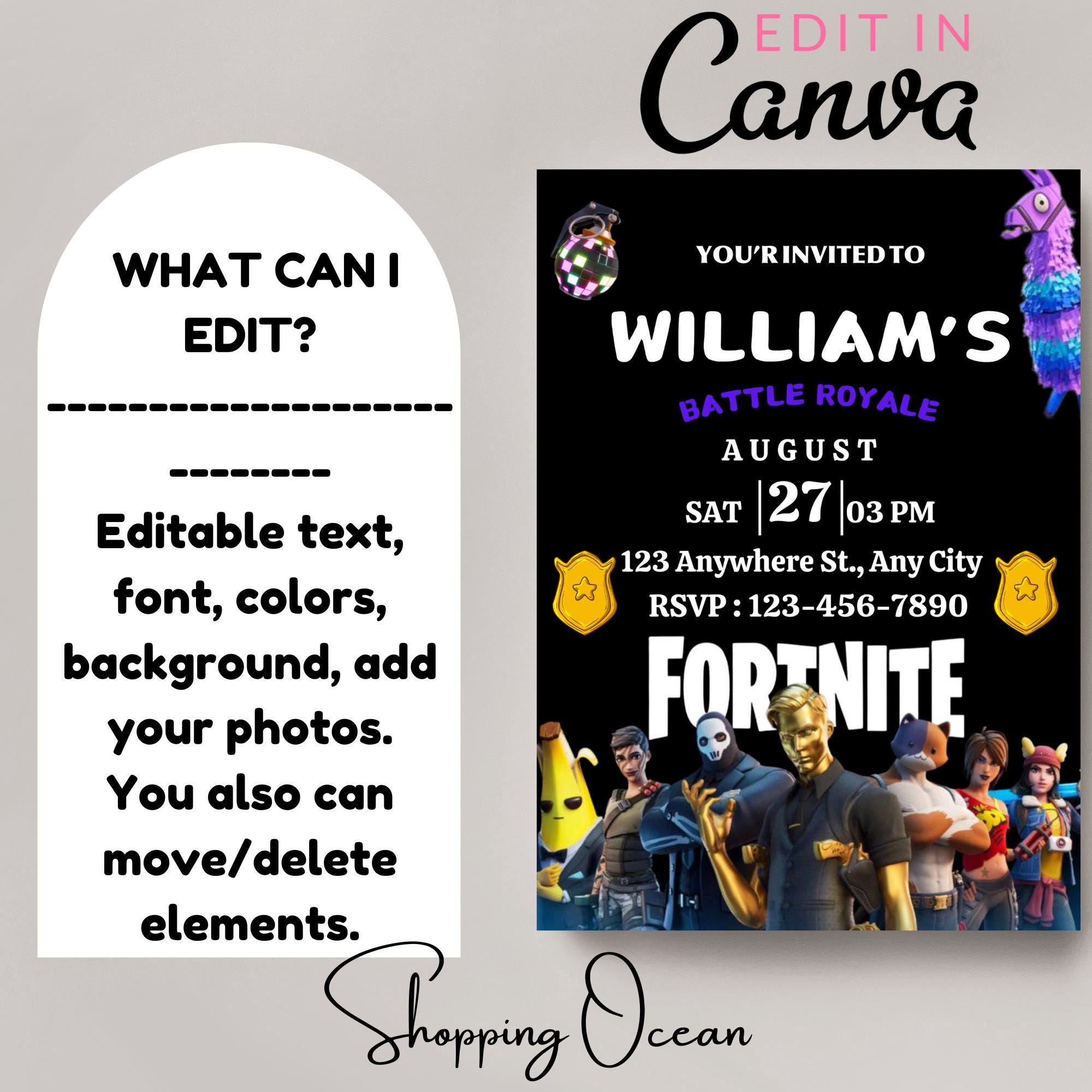 Editable Fortnight Birthday Invitation Card Print, Birthday Flyer ...