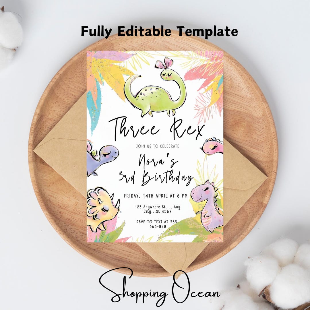 Editable Dinosaur Birthday Invitation Template, Dinosaur Birthday ...