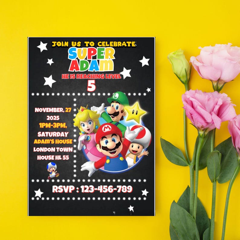 Mario Bros Invitation, Super Mario Birthday Invitation, Super Brothers ...