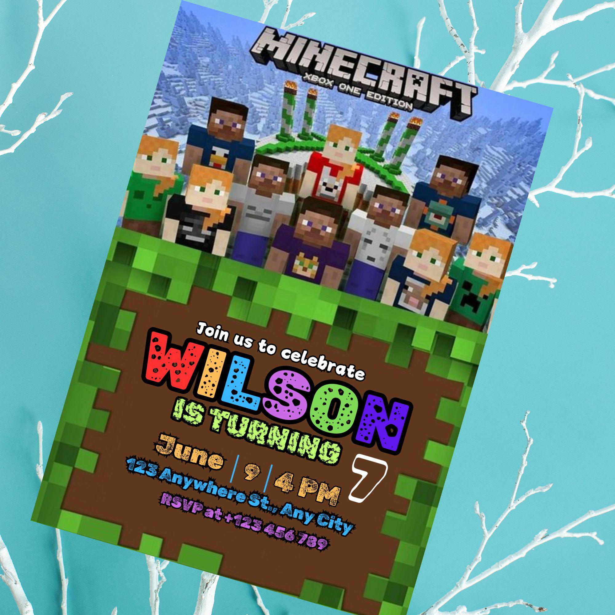 Editable Minecraft Birthday Invitation Personalized Mine Theme Birthday ...