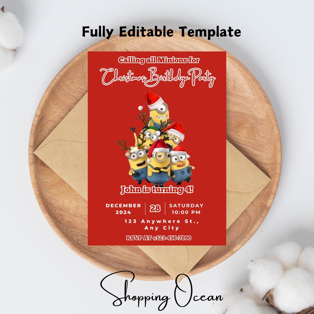 Editable Minion Invite, Printable Minion Christmas Invite, Digital ...