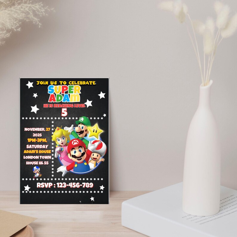 Mario Bros Invitation, Super Mario Birthday Invitation, Super Brothers ...