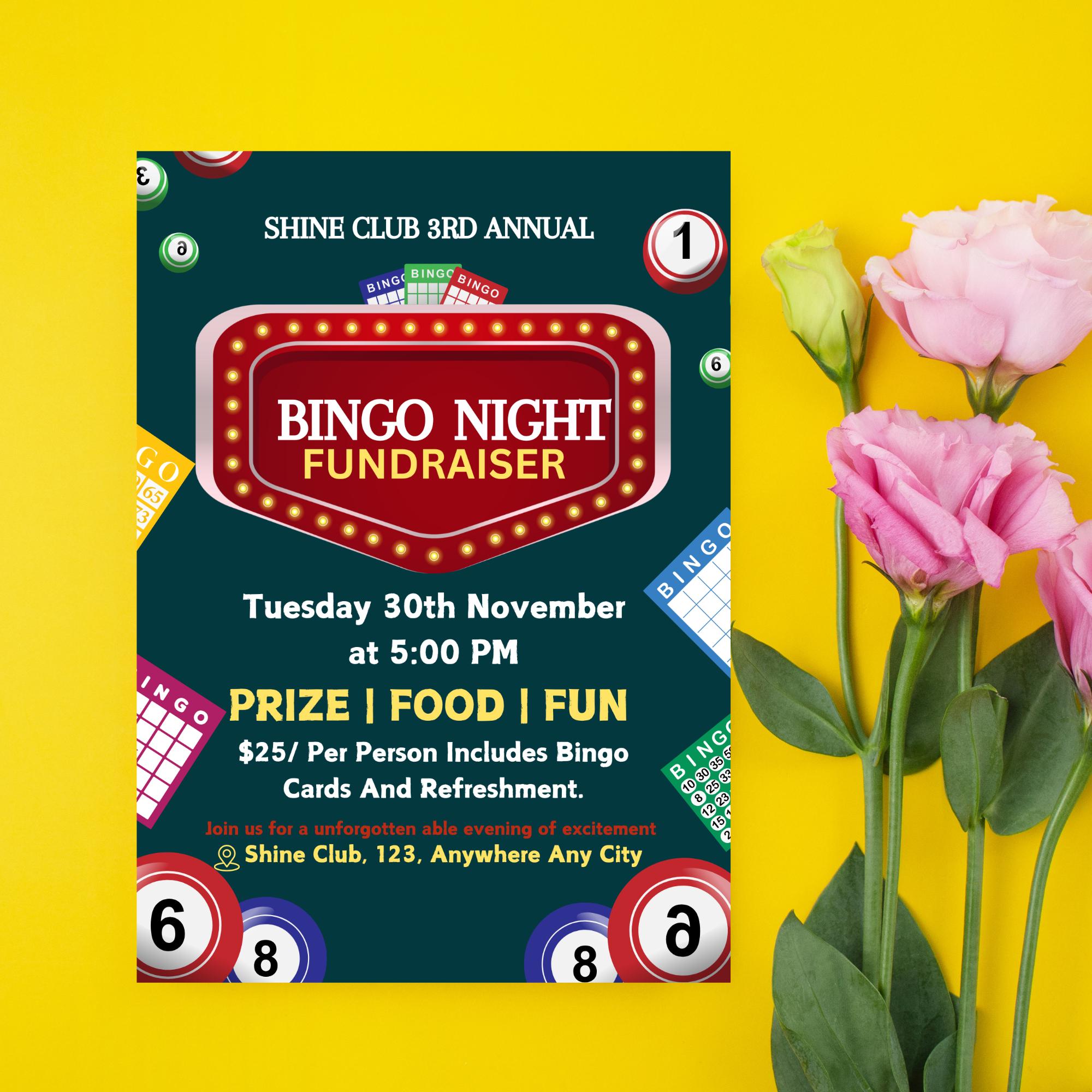 Editable Bingo Night Flyer Template, School Family Fundraiser Event ...