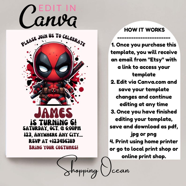 Deadpool Birthday Invitation, OMG Deadpool, Printable Invitation ...