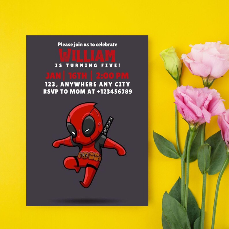Deadpool Birthday Invitation, Deadpool Invite , Printable Invitation ...