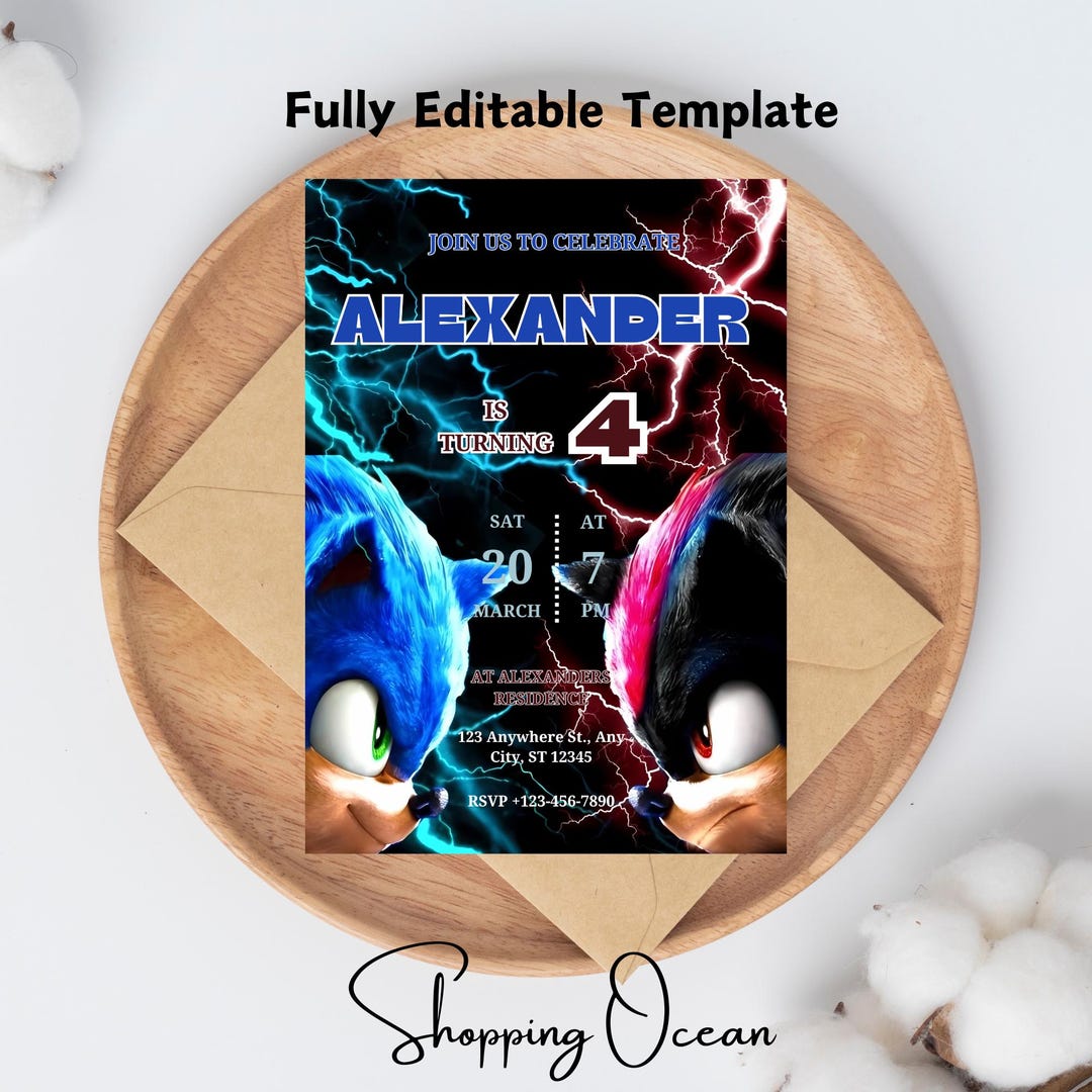 Editable Sonic Invitation, Sonic the Hedgehog, Sonic Birthday Template ...