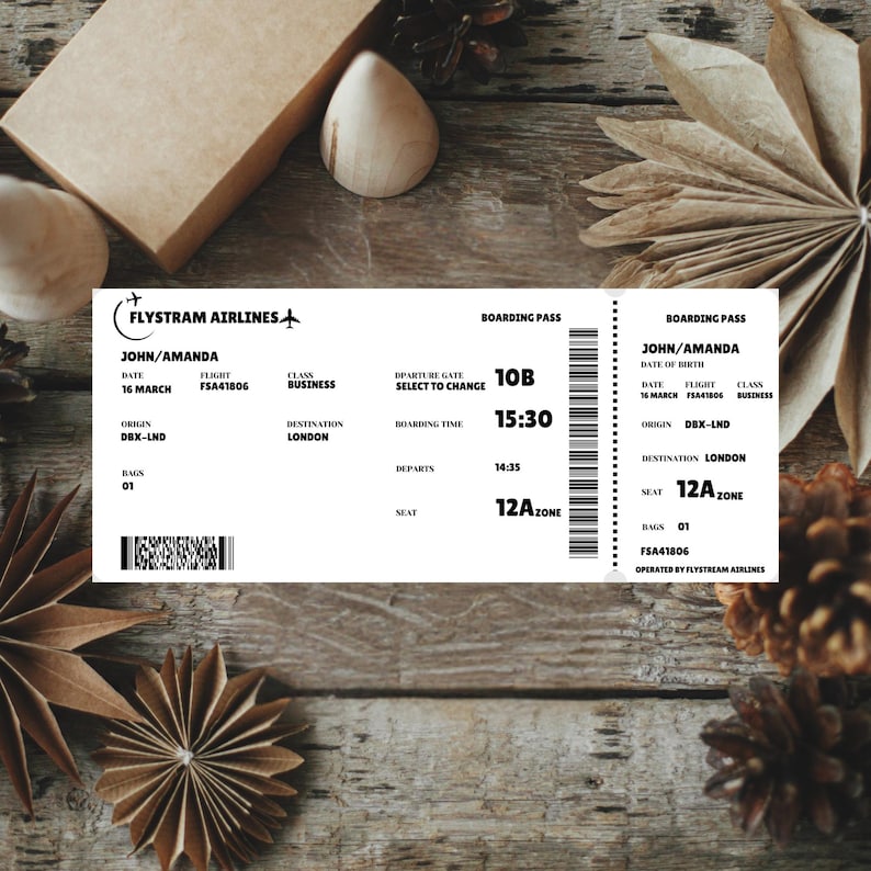 Printable Boarding Pass Airline Ticket Gift Surprise Trip Reveal ...