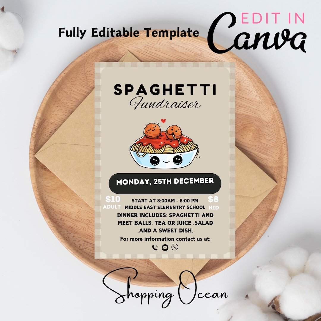 Editable Spaghetti Dinner Fundraiser Flyer Ticket Template, Pasta PTA ...