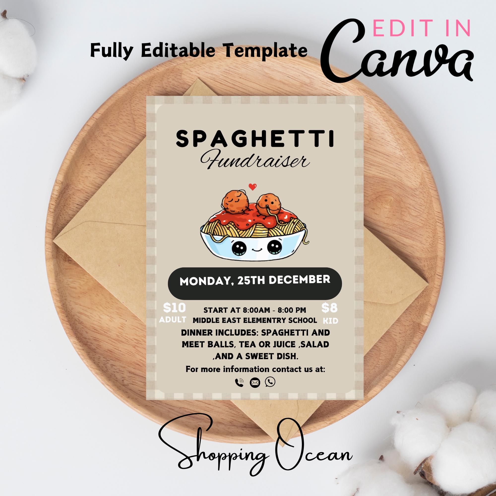 Editable Spaghetti Dinner Fundraiser Flyer Ticket Template, Pasta PTA ...