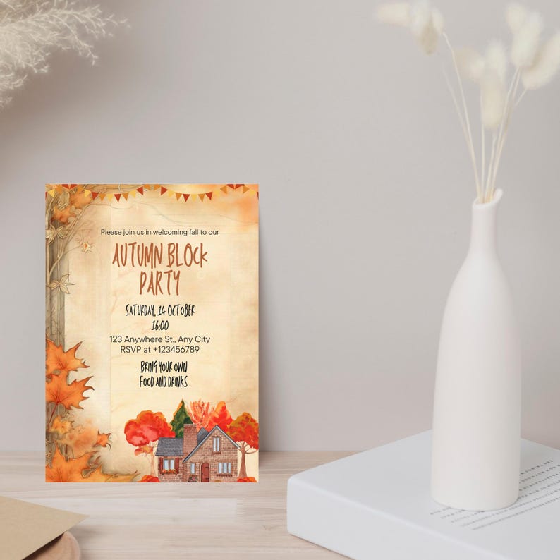 Editable Autumn Fall Block Party Flyer Invitation Template for Autumn ...