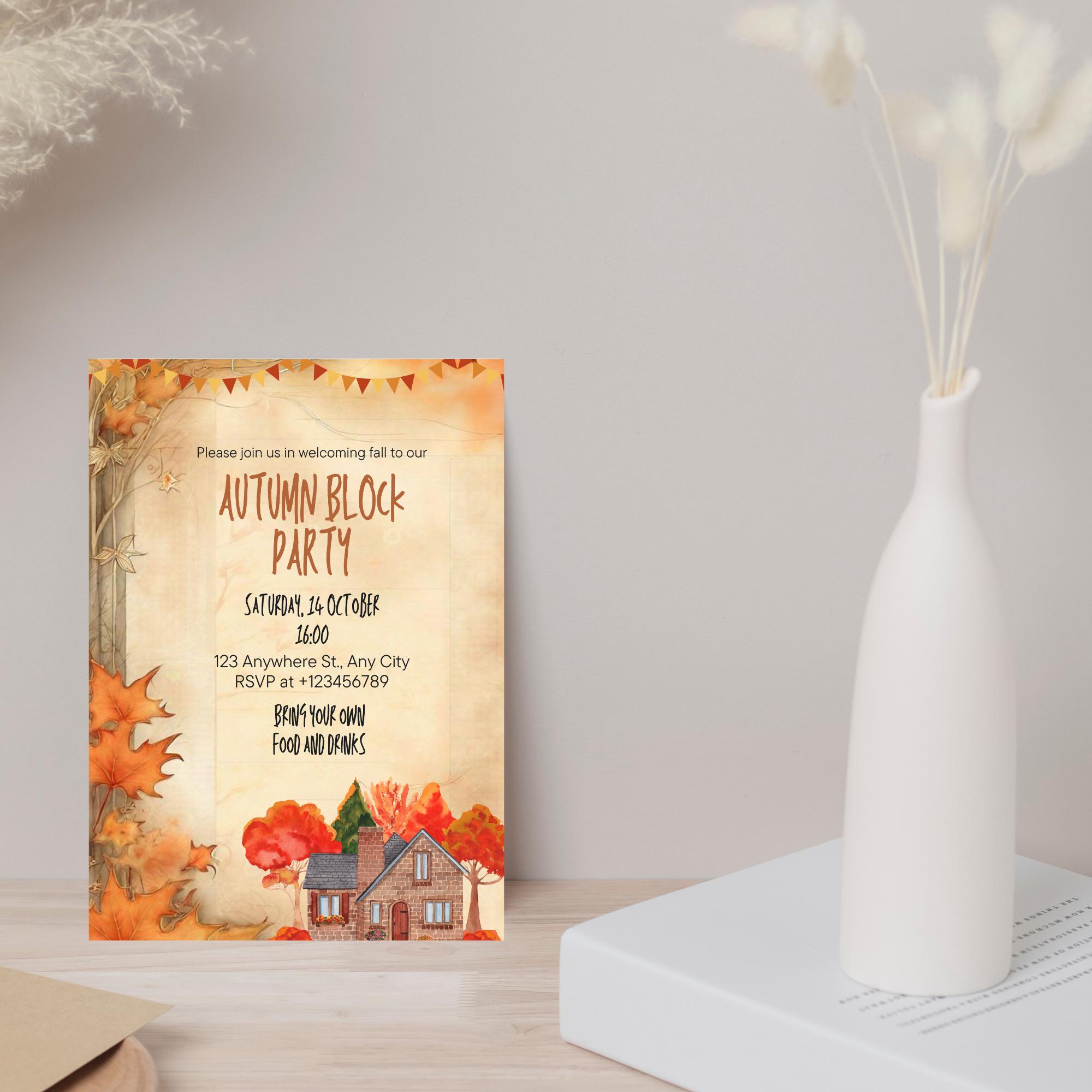 Editable Autumn Fall Block Party Flyer Invitation Template for Autumn ...