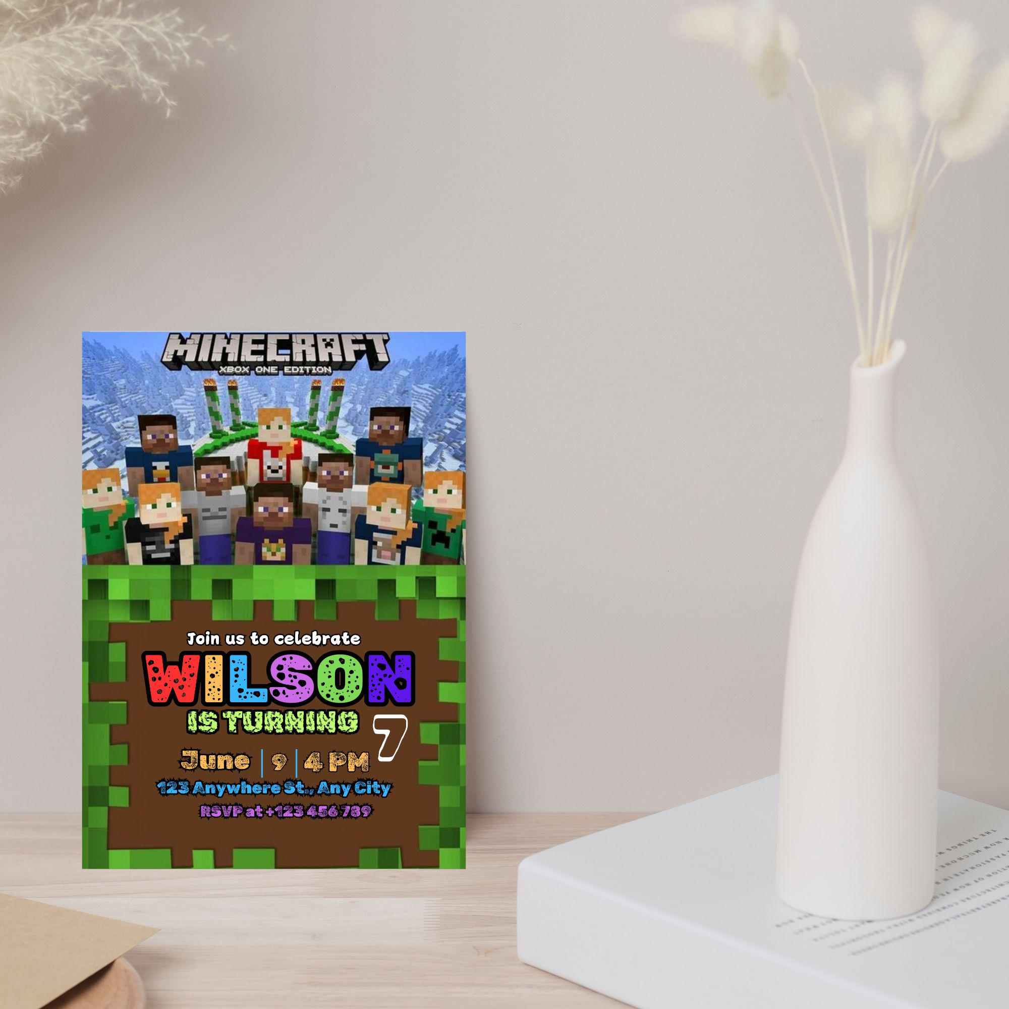 Editable Minecraft Birthday Invitation Personalized Mine Theme Birthday ...