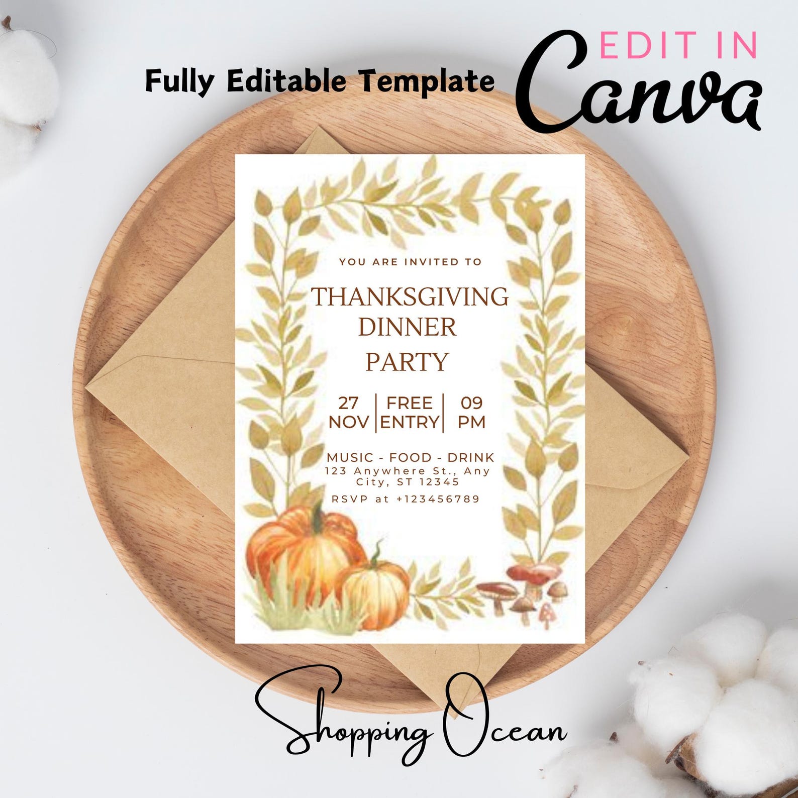 Editable Thanksgiving Invitation, Printable Thanksgiving Invite, Casual ...