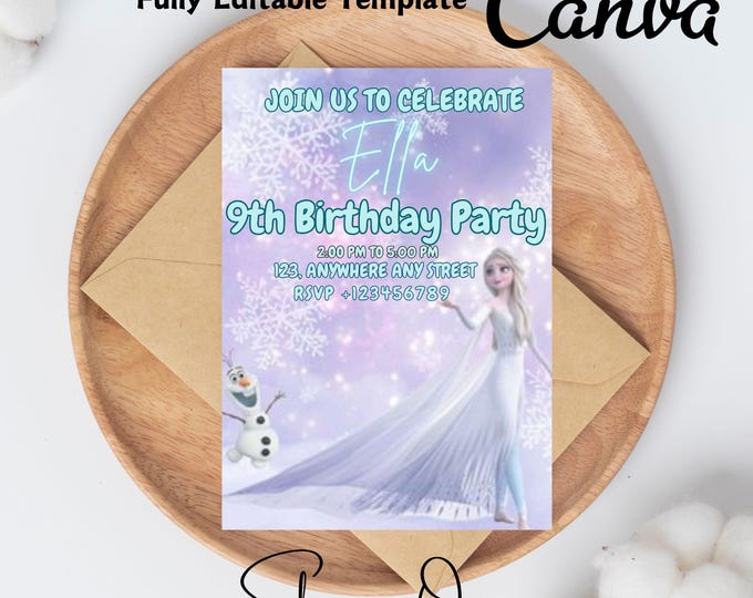 Editable Frozen Birthday Invitation Template, Princess Elsa Girl Evite ...