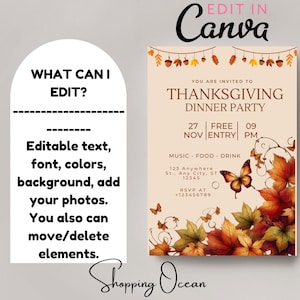 Editable Thanksgiving Invitation Template, Thanksgiving Dinner ...