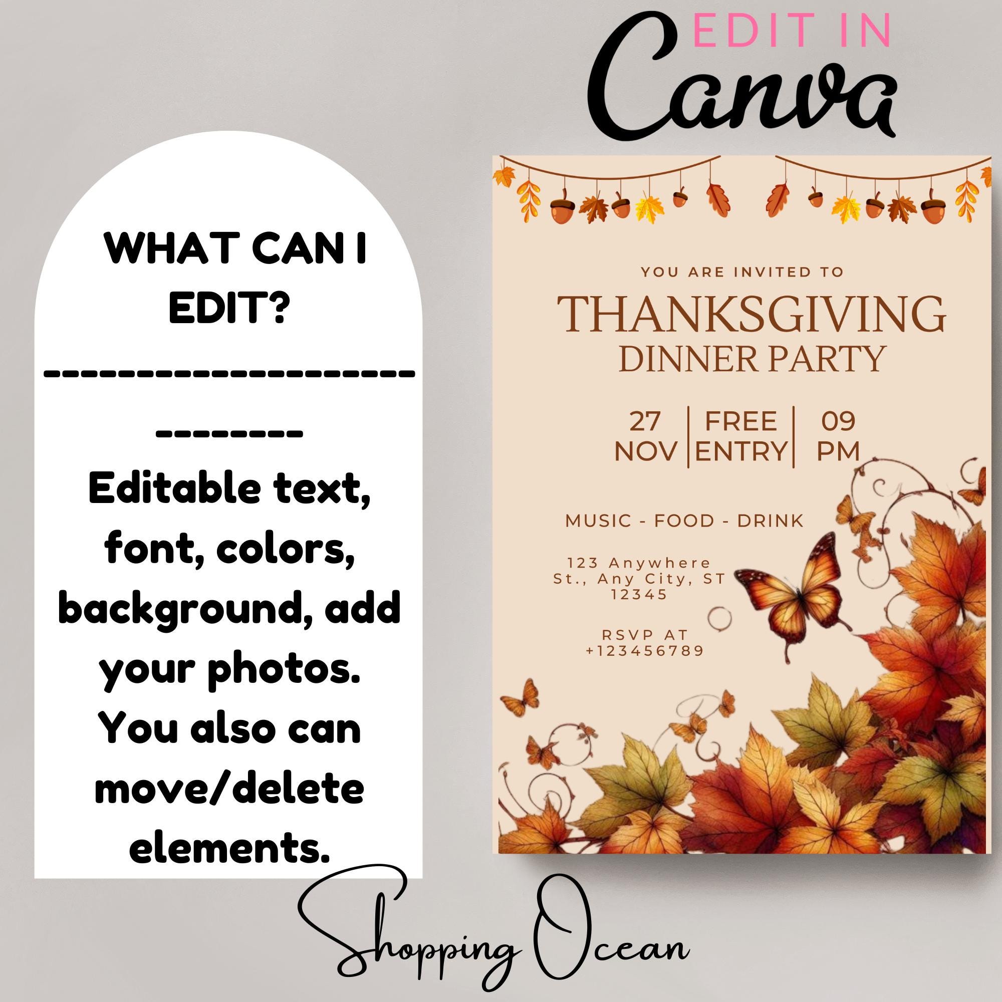 Editable Thanksgiving Invitation Template, Thanksgiving Dinner ...