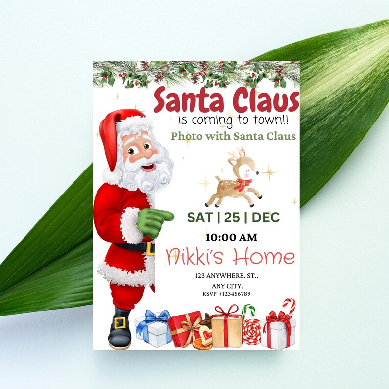 Editable Christmas Party Invitation Template, Retro Santa Invitation ...