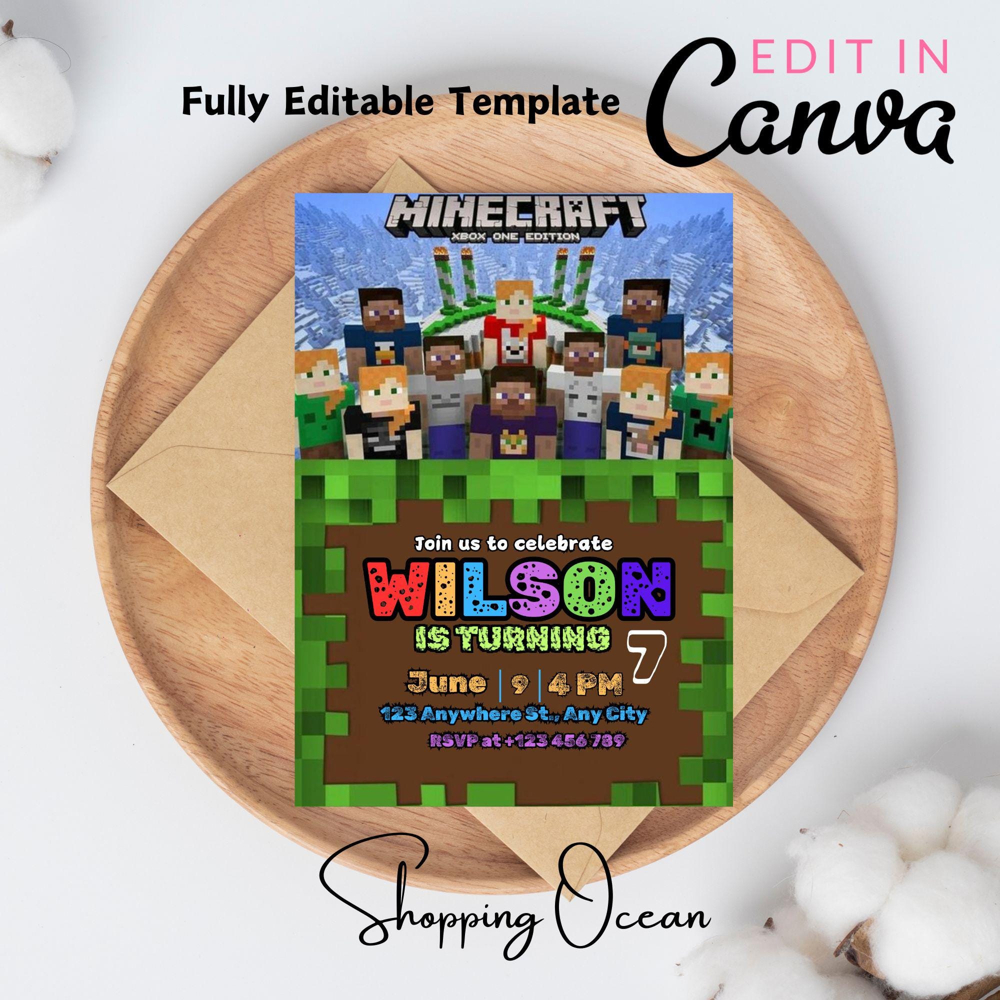 Editable Minecraft Birthday Invitation Personalized Mine Theme Birthday ...