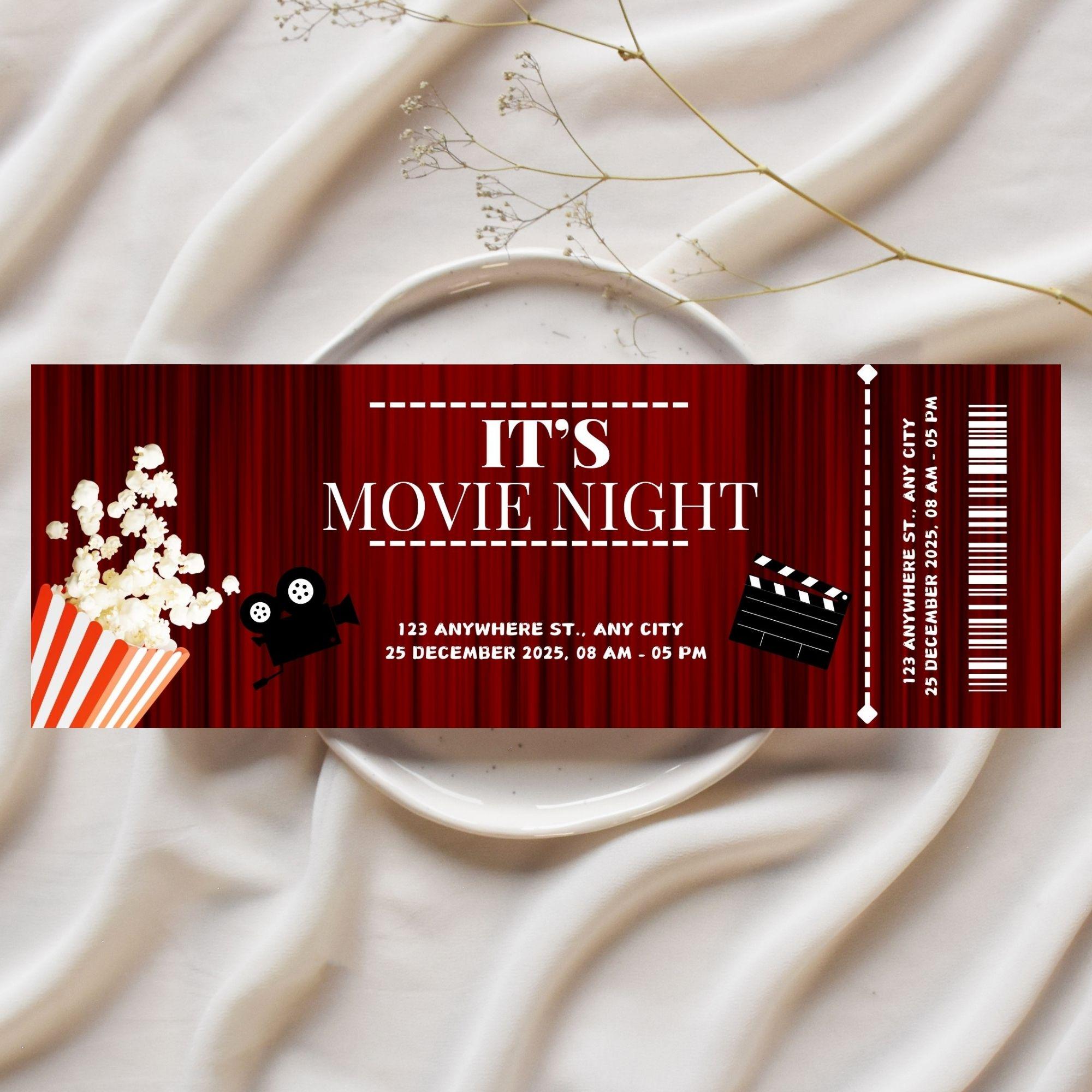 Movie Night Ticket,movie Ticket,movie Invitation,surprise Movie Night ...