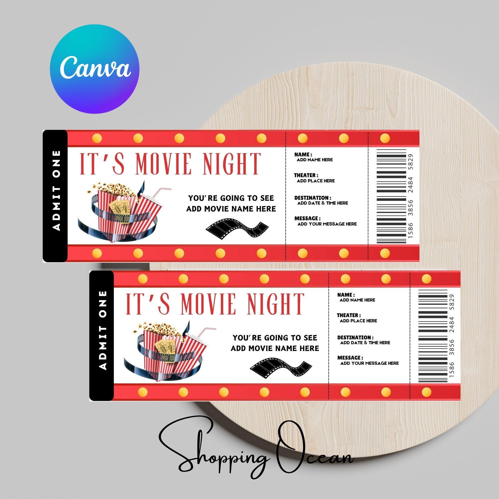 Printable MOVIE Gift Tickets. Cinema Themed Gift Reveal Ticket ...