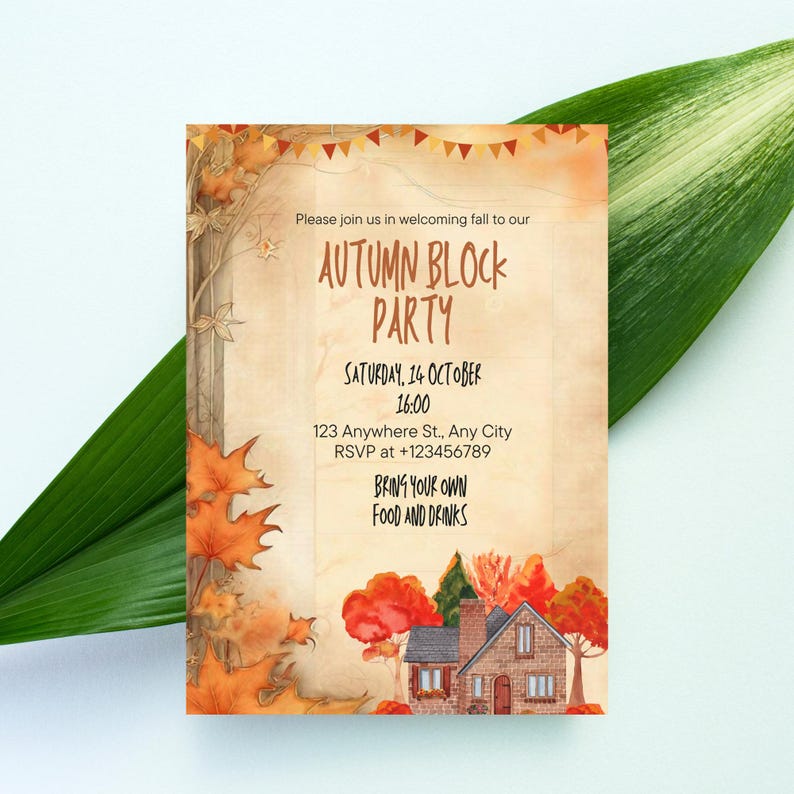 Editable Autumn Fall Block Party Flyer Invitation Template for Autumn ...