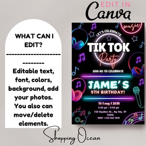 Tiktok Birthday Invitation, Tik Tok Invite, Printable Editable Party ...