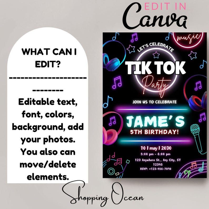 Tiktok Birthday Invitation, Tik Tok Invite, Printable Editable Party ...