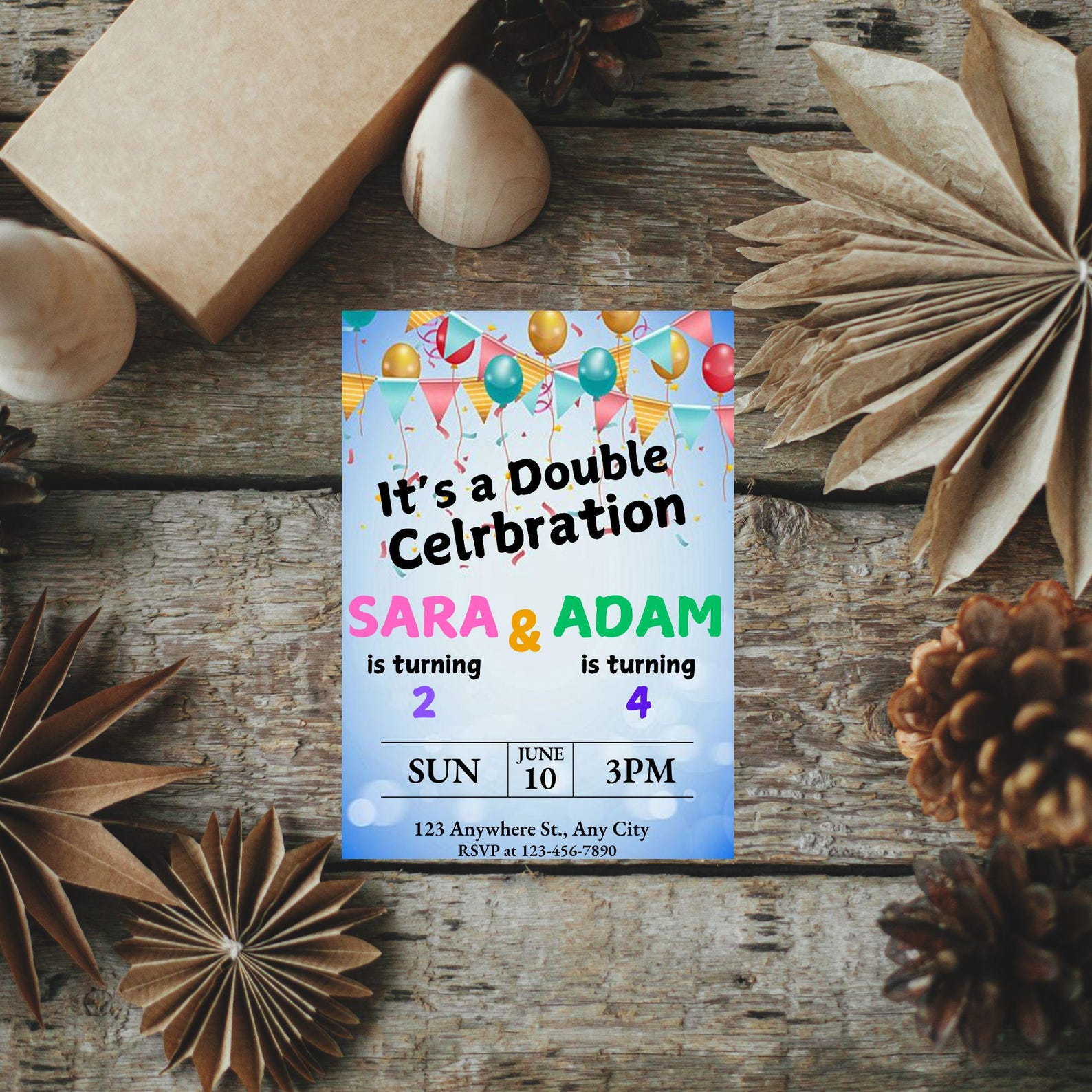 Editable Joint Birthday Party, Sibling Birthday Invitation, Double ...