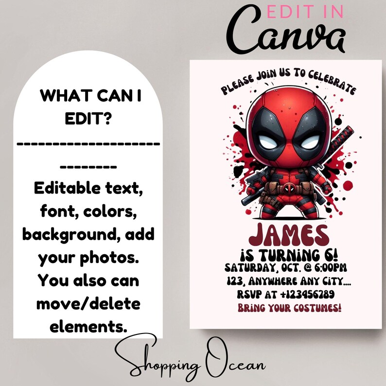 Deadpool Birthday Invitation, OMG Deadpool, Printable Invitation ...