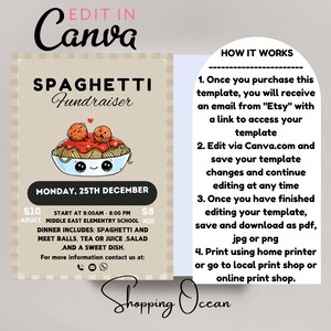 Editable Spaghetti Dinner Fundraiser Flyer Ticket Template, Pasta PTA ...