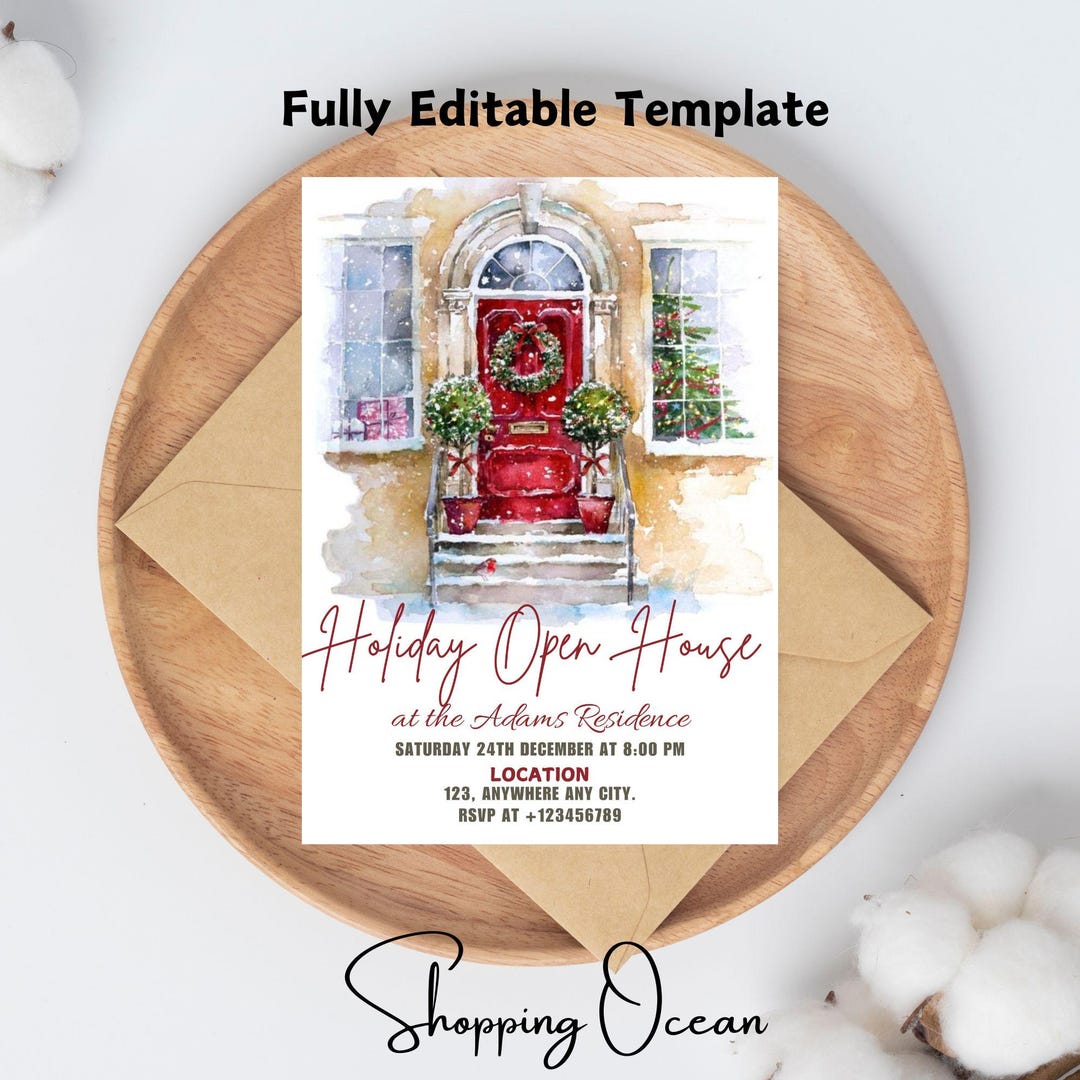 Editable Christmas Open House Invitation Template, Printable Small ...