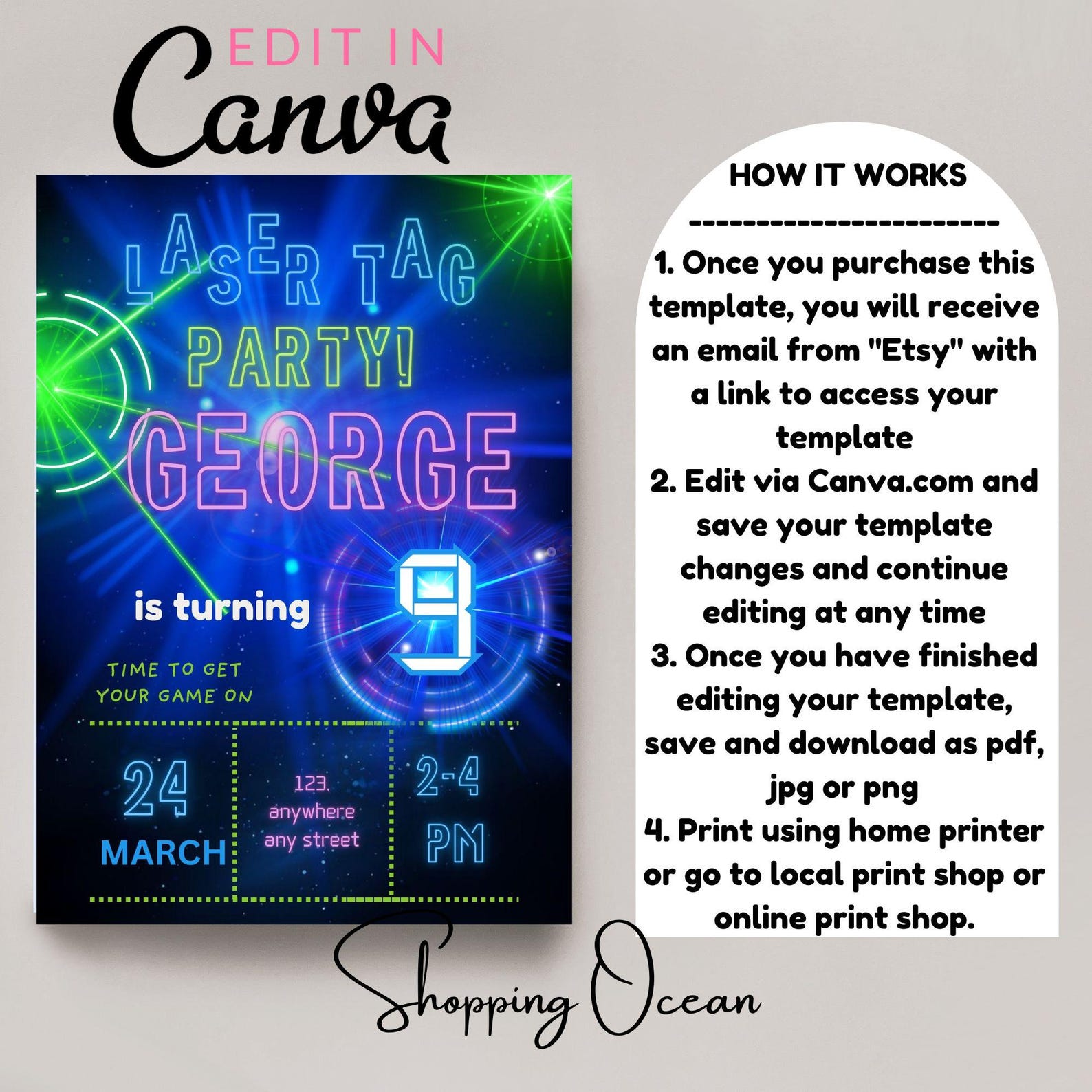 Laser Tag Invitation, Laser Tag Invites, Instant Download Laser Tag ...