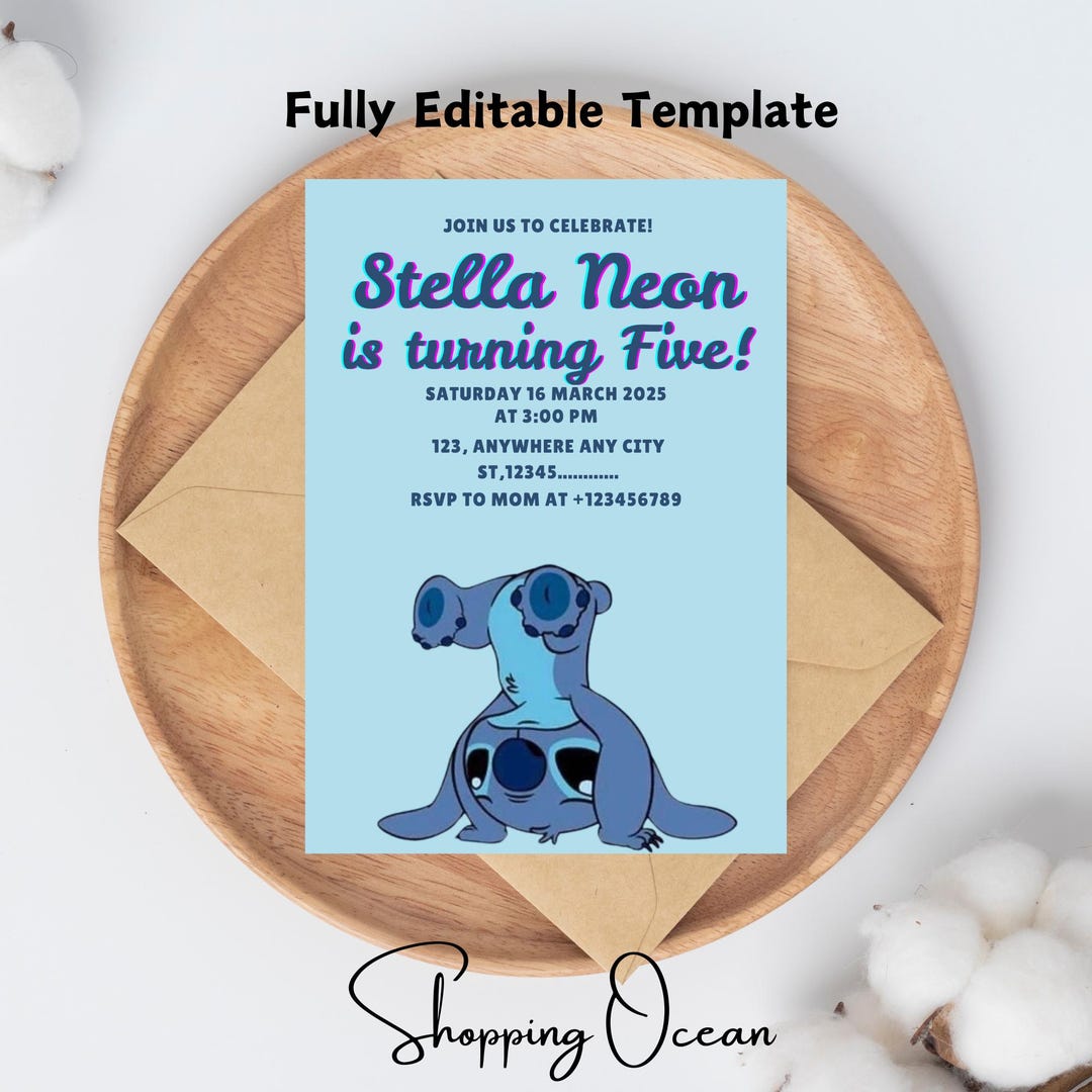 Stitch Birthday Invitation, Stitch Birthday Party Invitation, Stitch ...