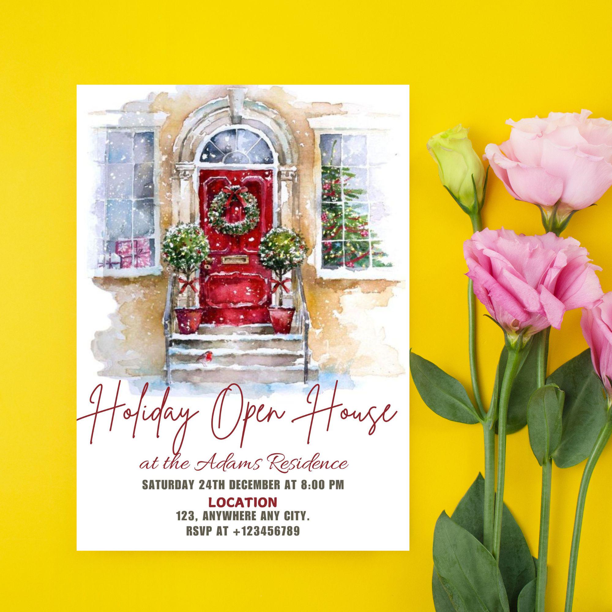 Editable Christmas Open House Invitation Template, Printable Small ...