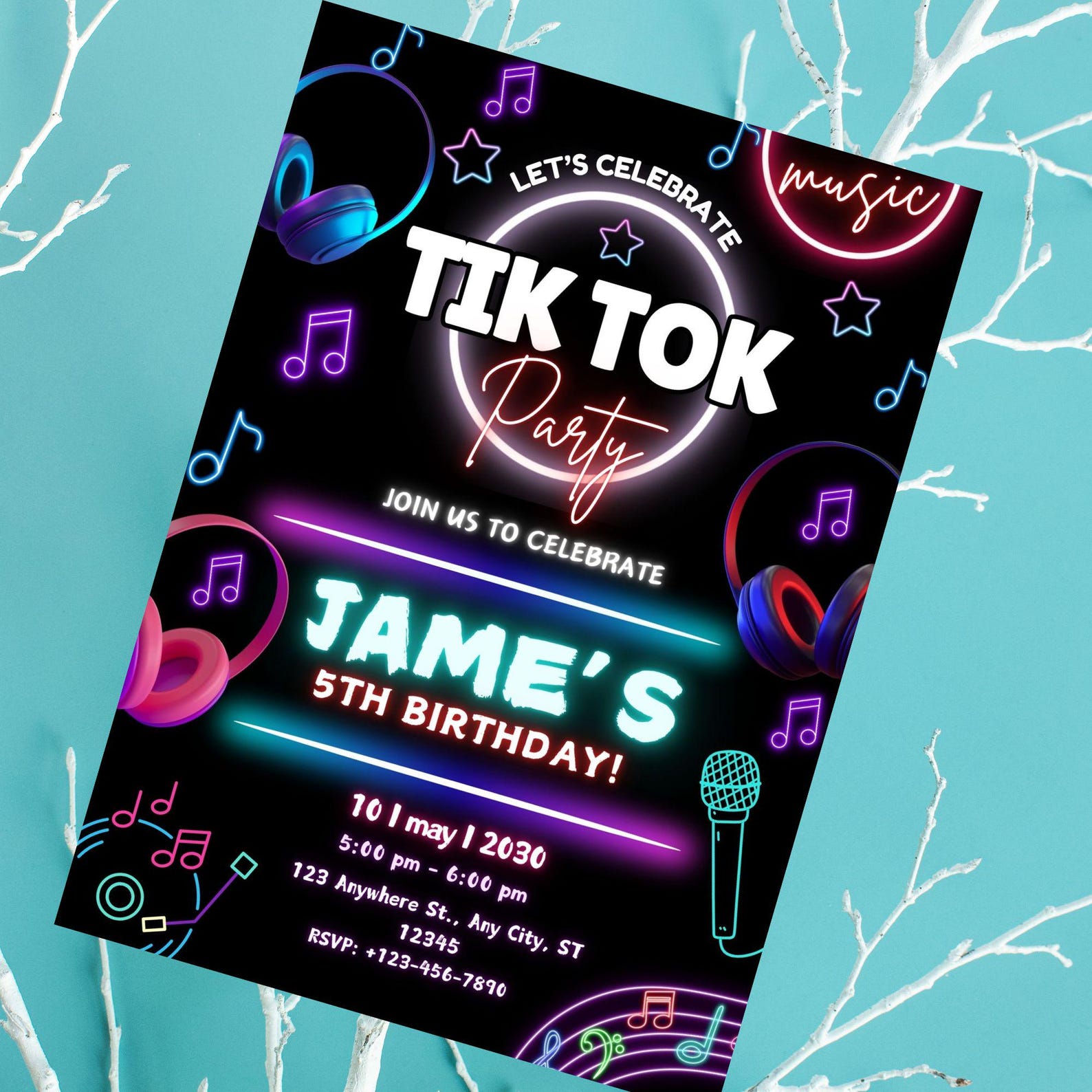 Tiktok Birthday Invitation, Tik Tok Invite, Printable Editable Party ...