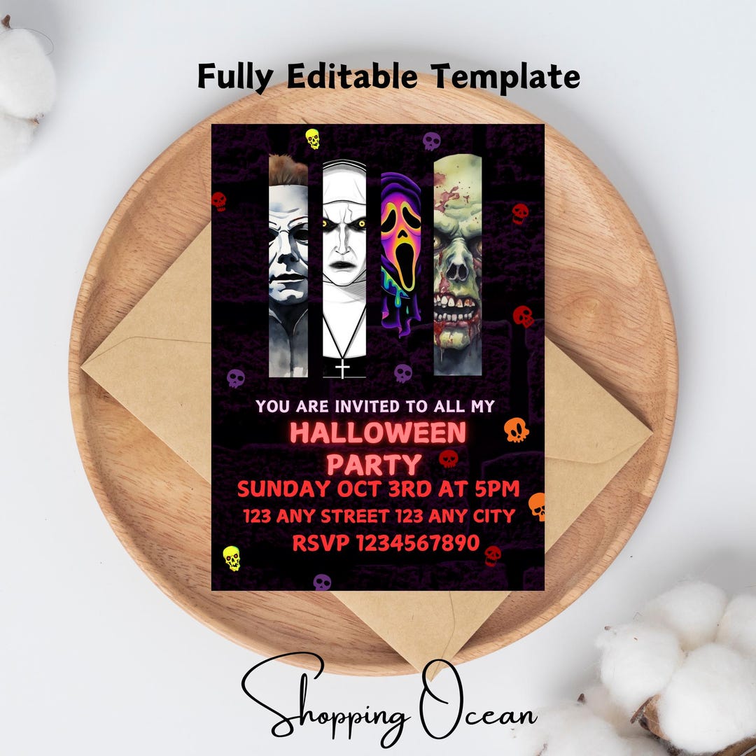 Editable Adult Killer Halloween Party Invitation, Horror Party Invite ...