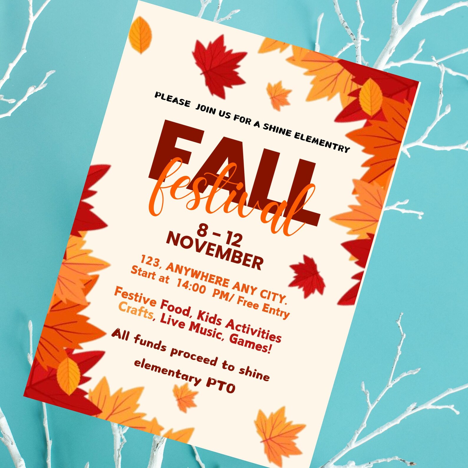 Fall Festival Flyer, DIY Flyer Template Design, Harvest Festival Invite ...