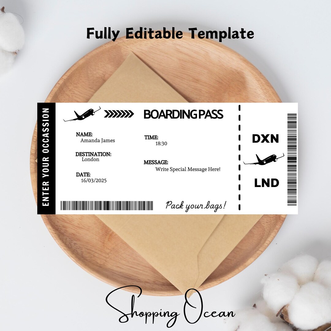 Airplane Boarding Pass Birthday Ticket Invitation EDITABLE, Blue Plane ...