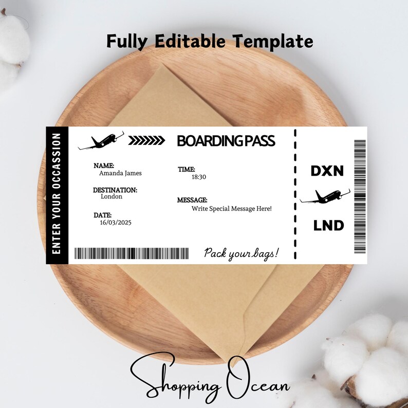 Airplane Boarding Pass Birthday Ticket Invitation EDITABLE, Blue Plane Travel Ticket Invitation ...