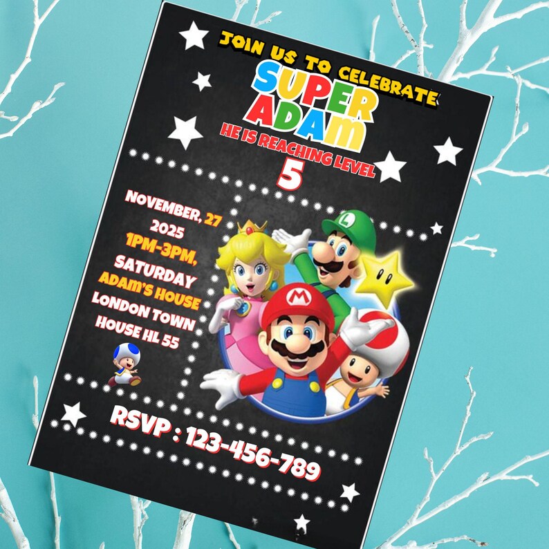 Mario Bros Invitation, Super Mario Birthday Invitation, Super Brothers ...