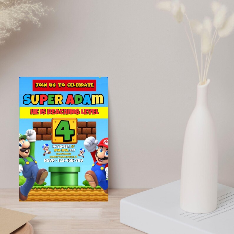 Invitación de Mario Bros, Invitación de cumpleaños de Super Mario ...