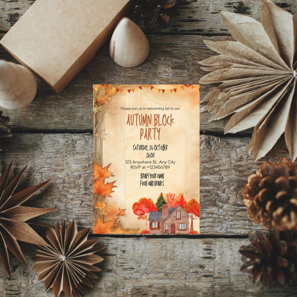 Editable Autumn Fall Block Party Flyer Invitation Template for Autumn ...